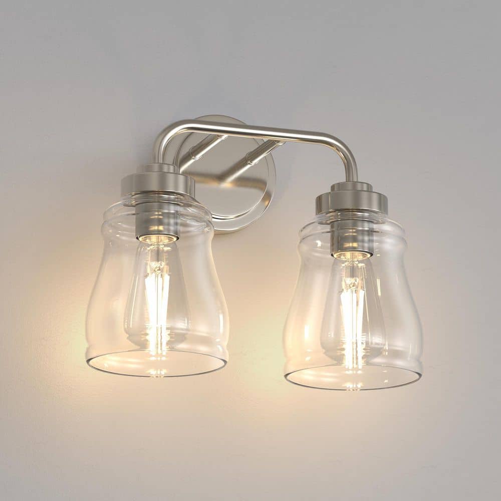 YANSUN 13 in. 2-Light Brushed Nickel Vanity Lights for Mirror ...