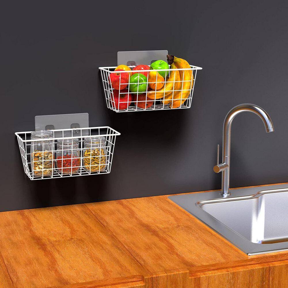 White 11 in. x 4.5 in. Metal Decorative Basket (Set of 4) Z09KPLGJGM ...