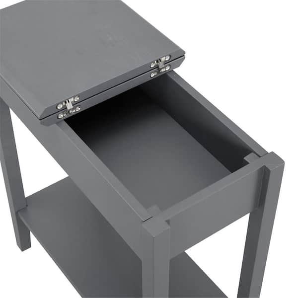 HOMESTOCK Gray Narrow End Table with Storage, Flip Top Narrow Side ...