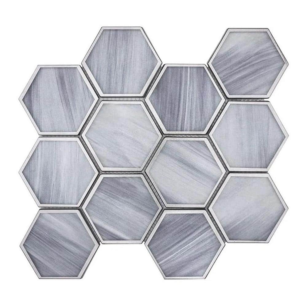 Apollo Tile Solace 9 in. x 10 in. Matte Soft Silver Gray Glass Mosaic ...