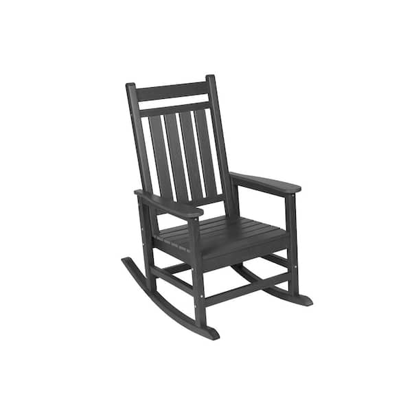 Sudzendf Gray Plastic Outdoor Rocking Chair with Wood-Texture, All ...