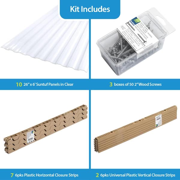 Suntuf 10 ft. x 10 ft. Corrugated Polycarbonate Roof Panel DIY Kit in ...