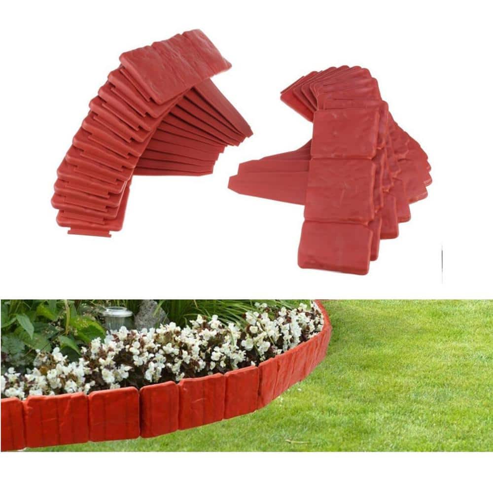 Afoxsos Cobbled Stone Effect Brick Red Plastic Garden Lawn Border ...