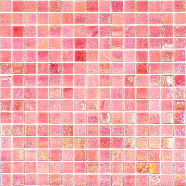 Apollo Tile Nacreous 12 in. x 12 in. Glossy Punch Pink Glass Mosaic ...