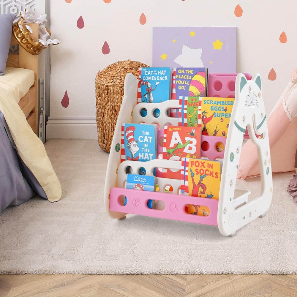 Costway 2-Piece Rectangle Plastic Top Pink Bar Table Set 3-in-1 Kids ...