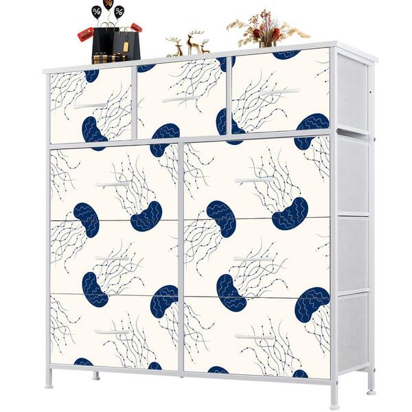 WONDER COMFORT Blue Jellyfish White Steel Frame 9 Drawer 11.8 in. Wide ...