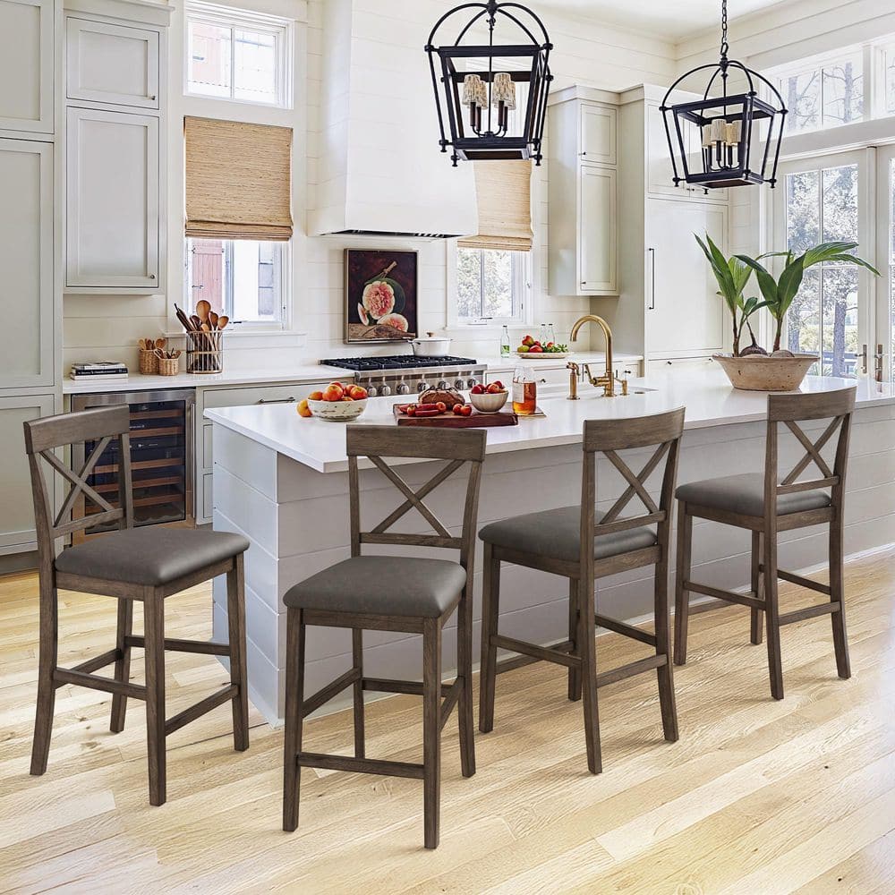 OrangeOne 26 in. Rustic Brown Upholstered Barstool X-Shaped Backrest ...