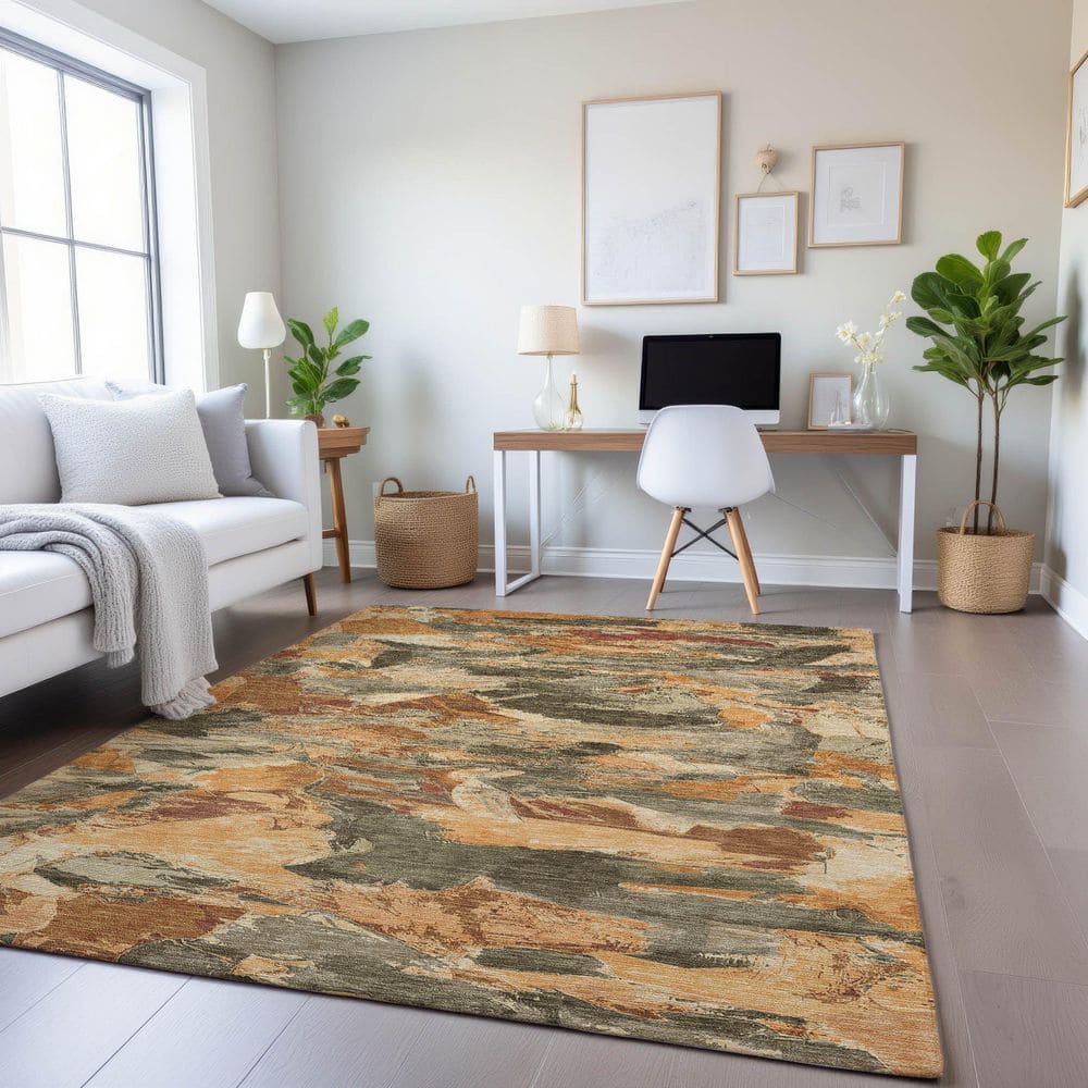 Addison Rugs Mayfield Premium Machine Washable Abstract AMF1344 Copper ...