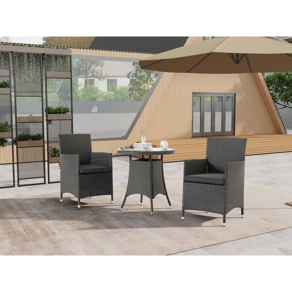Sudzendf Gray 3-Piece Wicker Outdoor Bistro Set, Patio Furniture Sets ...