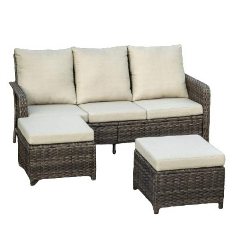 ITOPFOX 3-Piece Aqua Blue Wicker Outdoor Sectional Set with Cushion ...