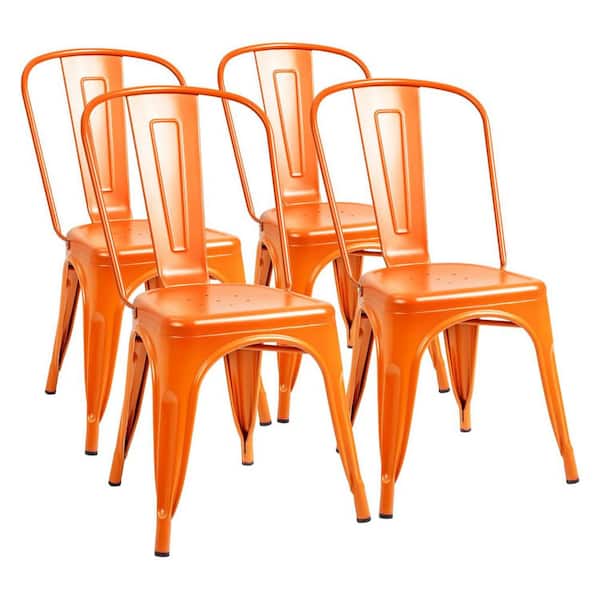 Orange Stackable Metal Outdoor Dining Chairs, (Set of 4) L07VR9P4L9 ...