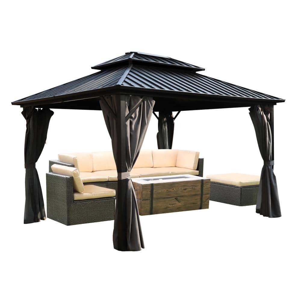 VEIKOUS 16 ft. W x 12 ft. L Aluminum Double Hardtop Gazebo with Grey ...