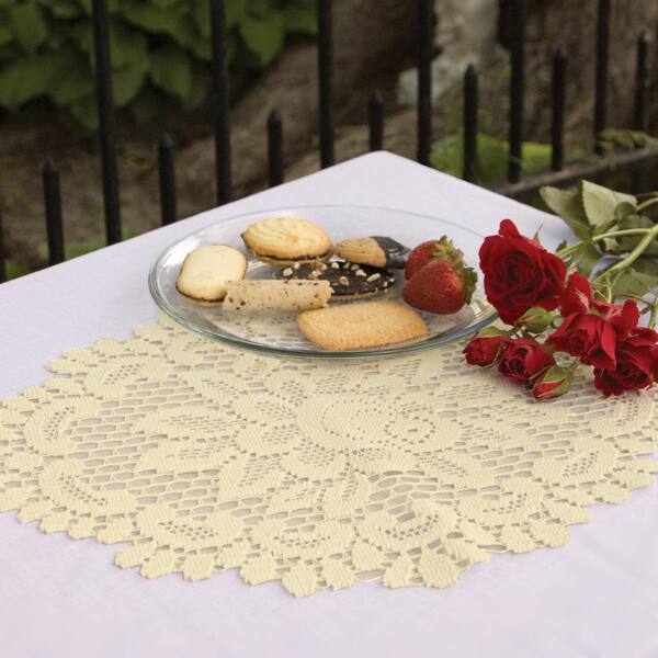 Vintage Blue Place Mat Centerpiece Doily Rose Design Lace Overlay on ...