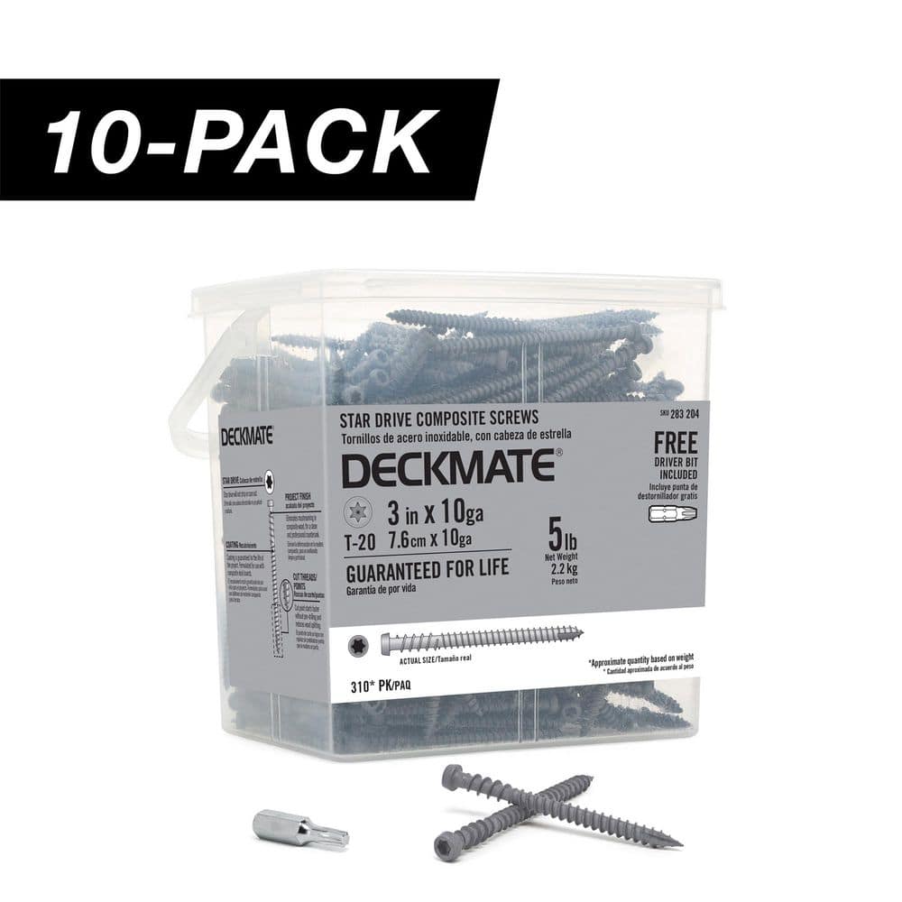 DECKMATE 10-Pack #10 x 3 in. Gray Star Drive Pan-Head Composite Deck ...