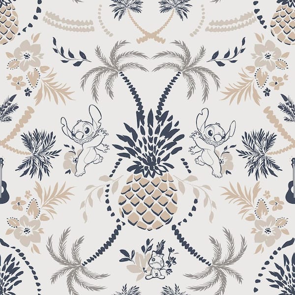 RoomMates Disney Stitch Pineapple Damask Taupe and Blue Peel and Stick ...