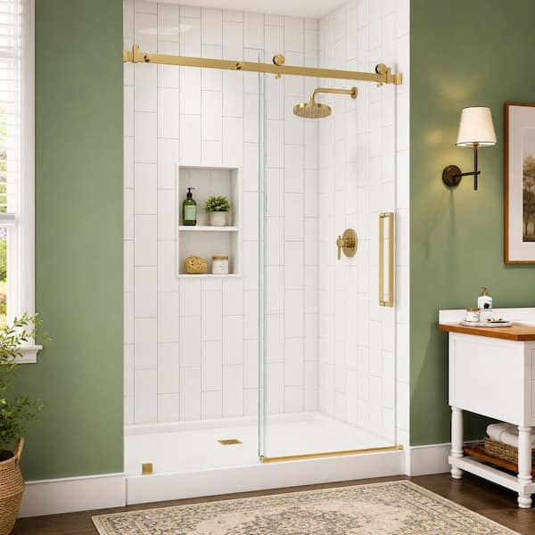 HOROW 56 in. - 60 in. W x 76 in. H Sliding Frameless Shower Door in ...