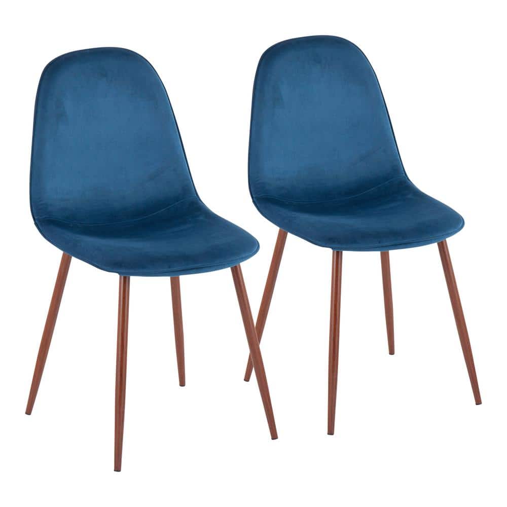 Lumisource Pebble Blue Velvet and Walnut Metal Dining Chair (Set of 2 ...