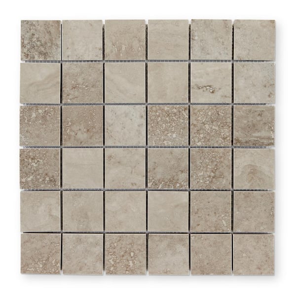 CRUZ BAY STUDIO Tufo 12 in. x 12 in.Taupe Matte Mosaic Porcelain Wall ...