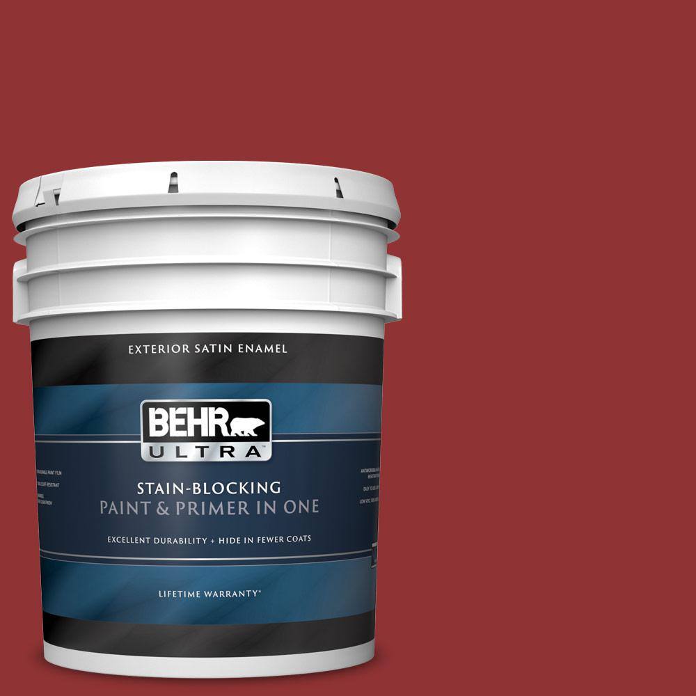 BEHR ULTRA 5 gal. #S-H-180 Awning Red Satin Enamel Exterior Paint and ...