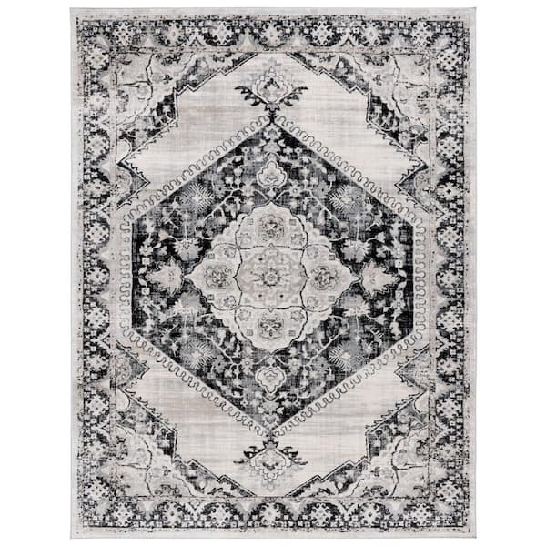 SAFAVIEH Brentwood 8 ft. x 10 ft. Black/Ivory Medallion Oriental ...