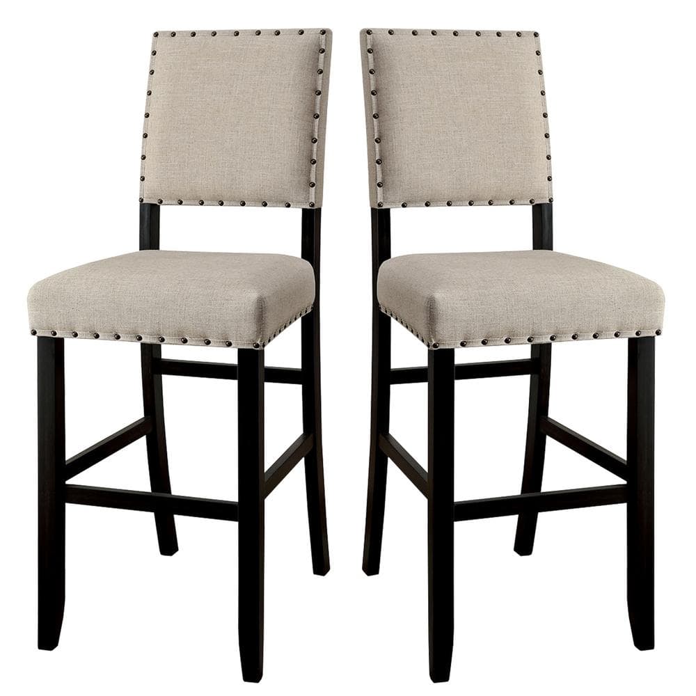 Benjara 48 in. H Sania II Rustic in Ivory Linen Cream Wooden Bar Chair ...