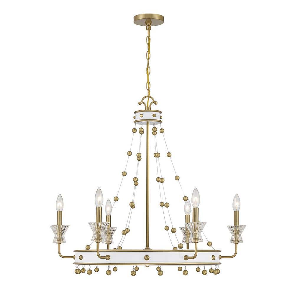 Savoy House Iris 6-Light White with Warm Brass Accents Chandelier 1 ...