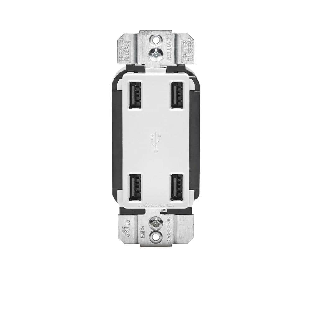 Leviton 4.2 Amp Decora 4-Port USB Charger Combo Outlet, White R02-USB4P ...