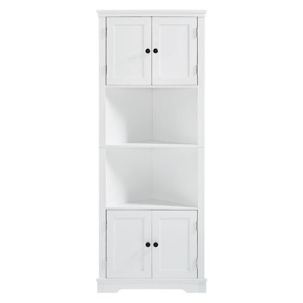 Zeus & Ruta 26 in. W x 19 in. D x 67 in. H White Corner Linen Cabinet ...
