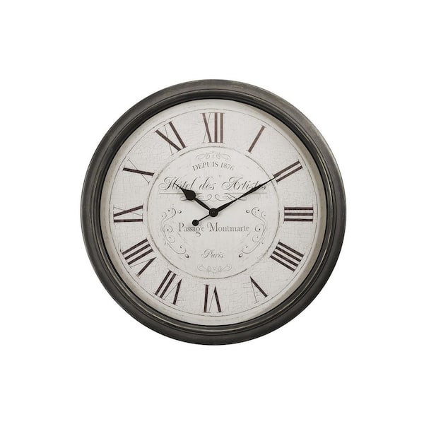 30 in. Brown Round Wall Clock, Large Oversized Roman Numeral Non ...