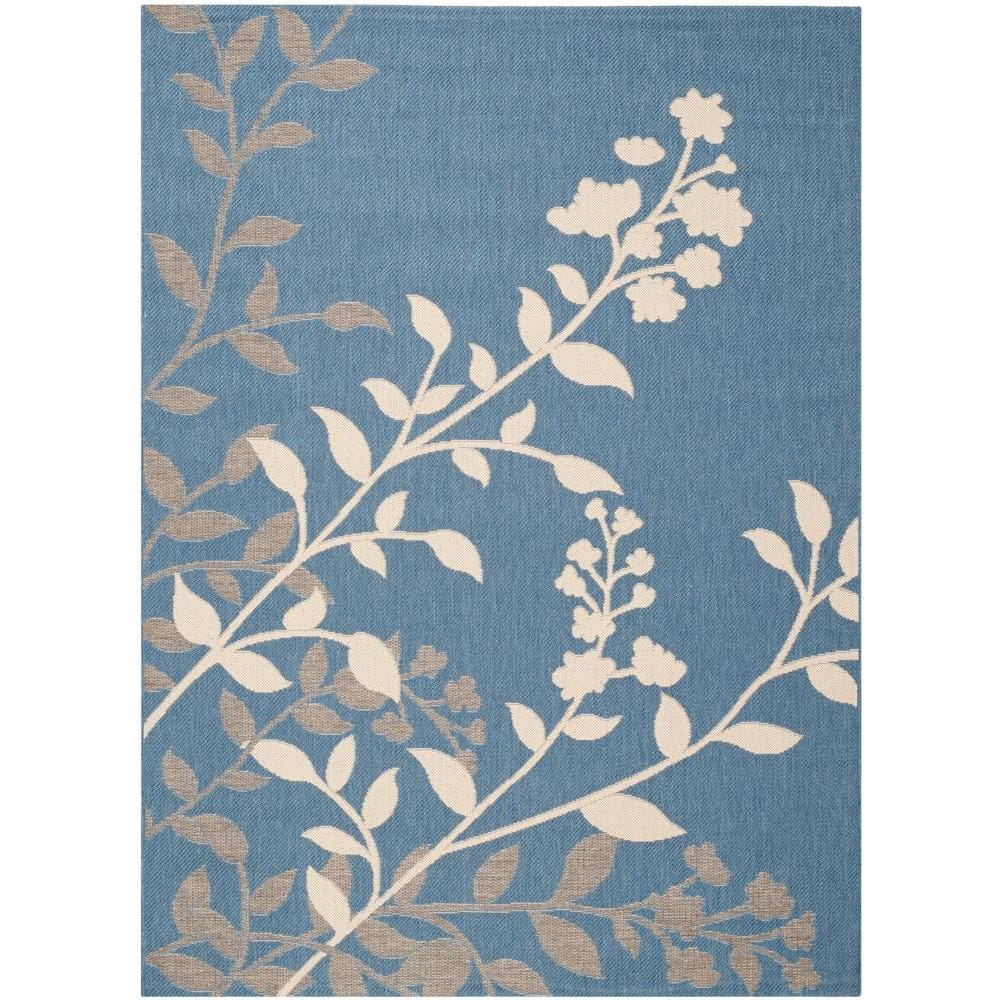 SAFAVIEH Courtyard Blue/Beige 7 ft. x 10 ft. Border Indoor/Outdoor ...