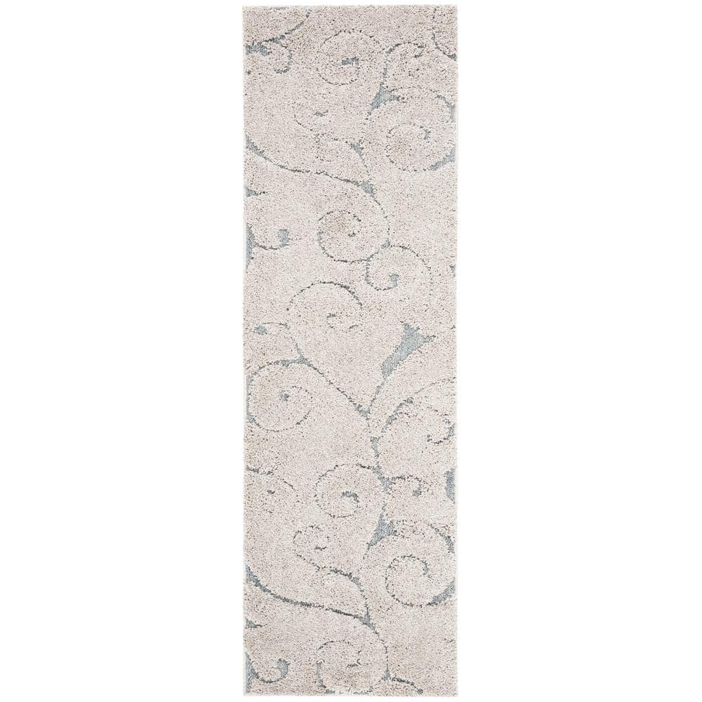 SAFAVIEH Florida Shag Beige/Blue Gray 2 ft. x 7 ft. Geometric Runner ...