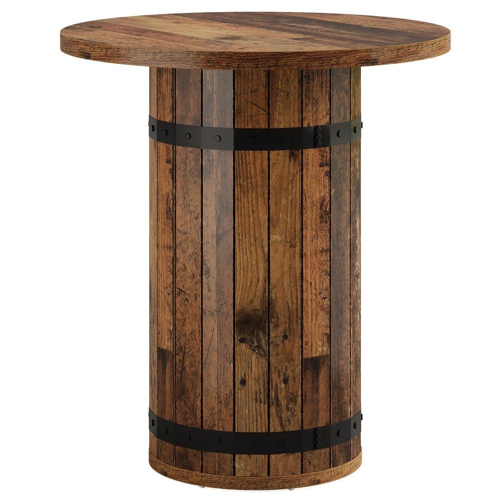 BYBLIGHT 39.37 in. H Brown Round Wood Bar Table Seats 2, Bistro Pub ...