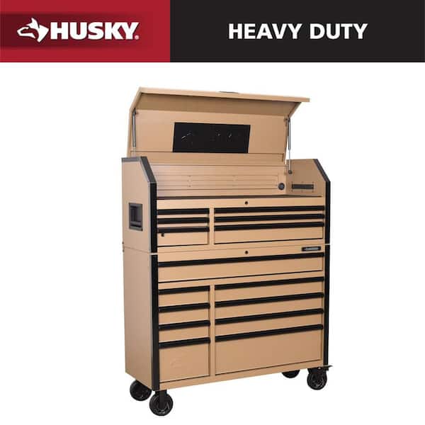 Husky Heavy-Duty 52 in. W 15-Drawer Matte Tan Rolling Tool Chest Combo ...