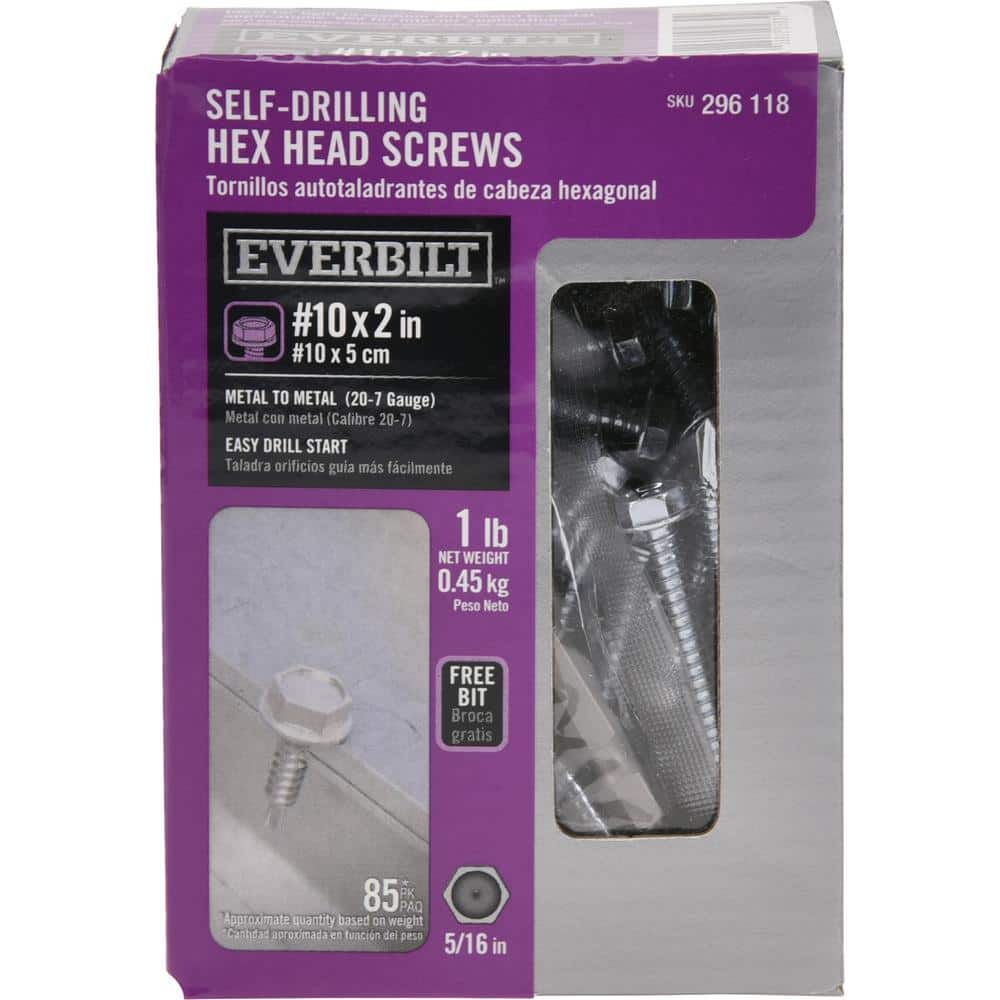 Everbilt #10 2 in. External Hex Flange Hex-Head Self-Drilling Screws 1 ...