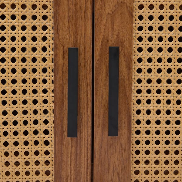 Uixe Walnut 31.7 in. H 2-Rattan Doors Accent Storage Cabinet with 3 ...