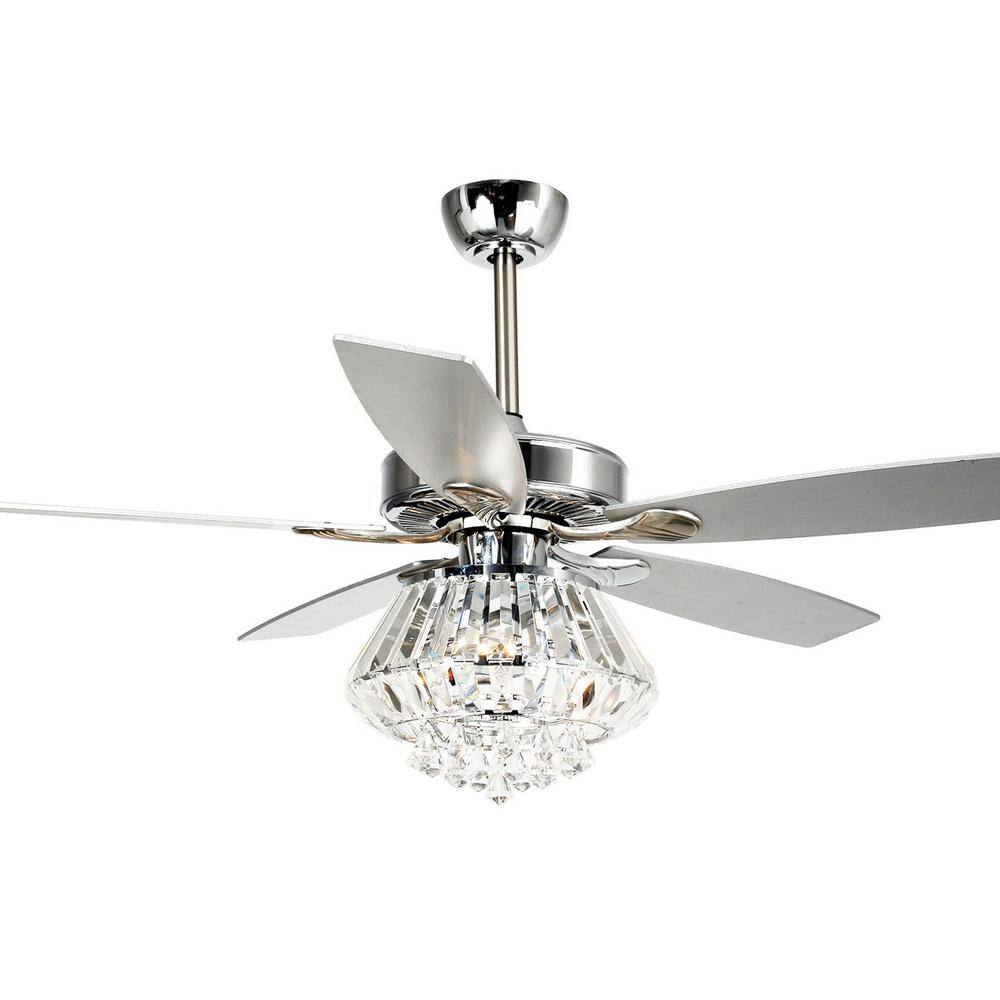 Flint Garden 52 in. Indoor Chrome Modern Crystal Shade Ceiling Fan with ...