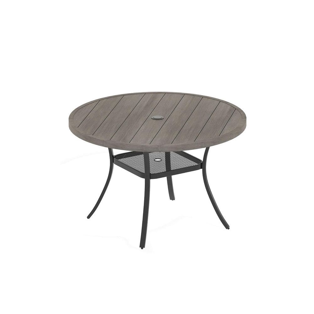 Gray Metal Outdoor Dining Table for 4, Patio Table with Umbrella Hole ...