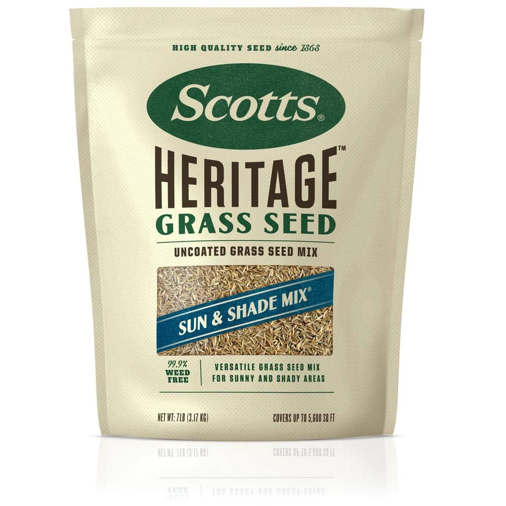Scotts Heritage 7 lbs. Grass Seed Sun and Shade Mix, Uncoated, 99.9% ...