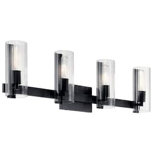 KICHLER Avery 33.5 in. 4-Light Black Industrial Bathroom Vanity Light ...