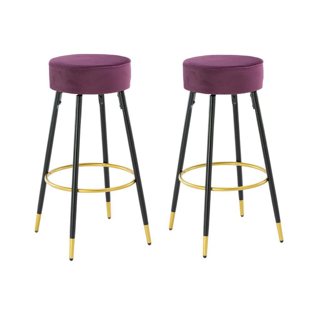 HOMEFUN 30 in. Purple Metal Frame Bar Stool with Velvet Seat (Set of 2 ...