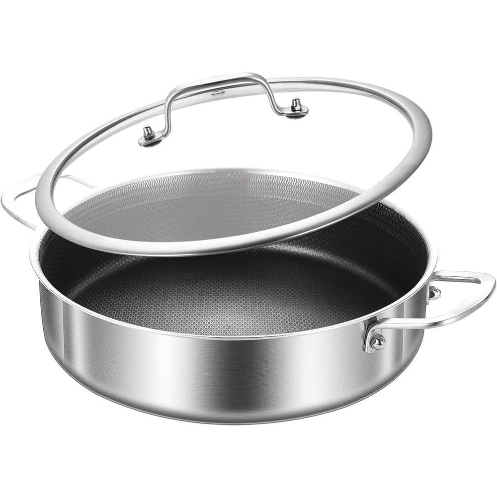 Anqtovp 6 qt. Stainless Steel Nonstick Saute Pan with Lid Tri-Ply ...