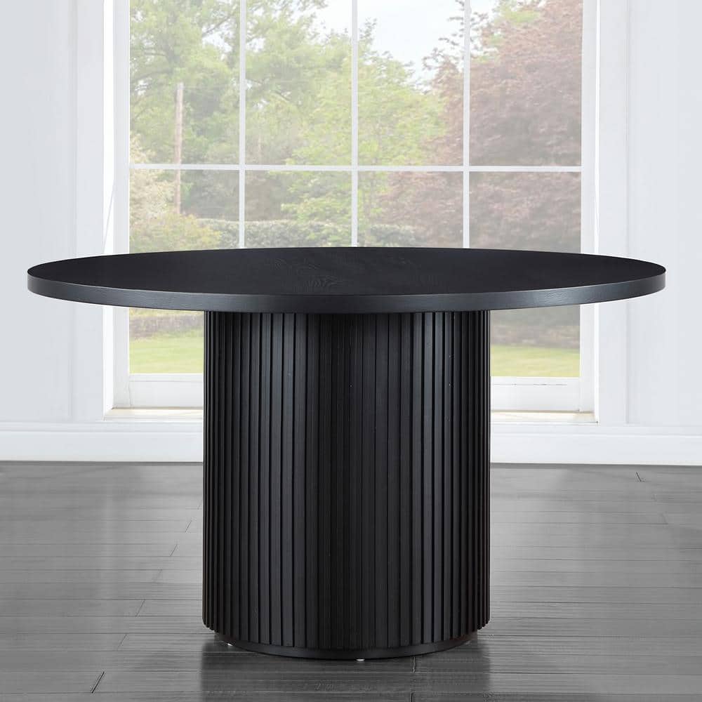 Steve Silver Colvin 52 in. Round Black Wood Top Pedestal Dining Table ...