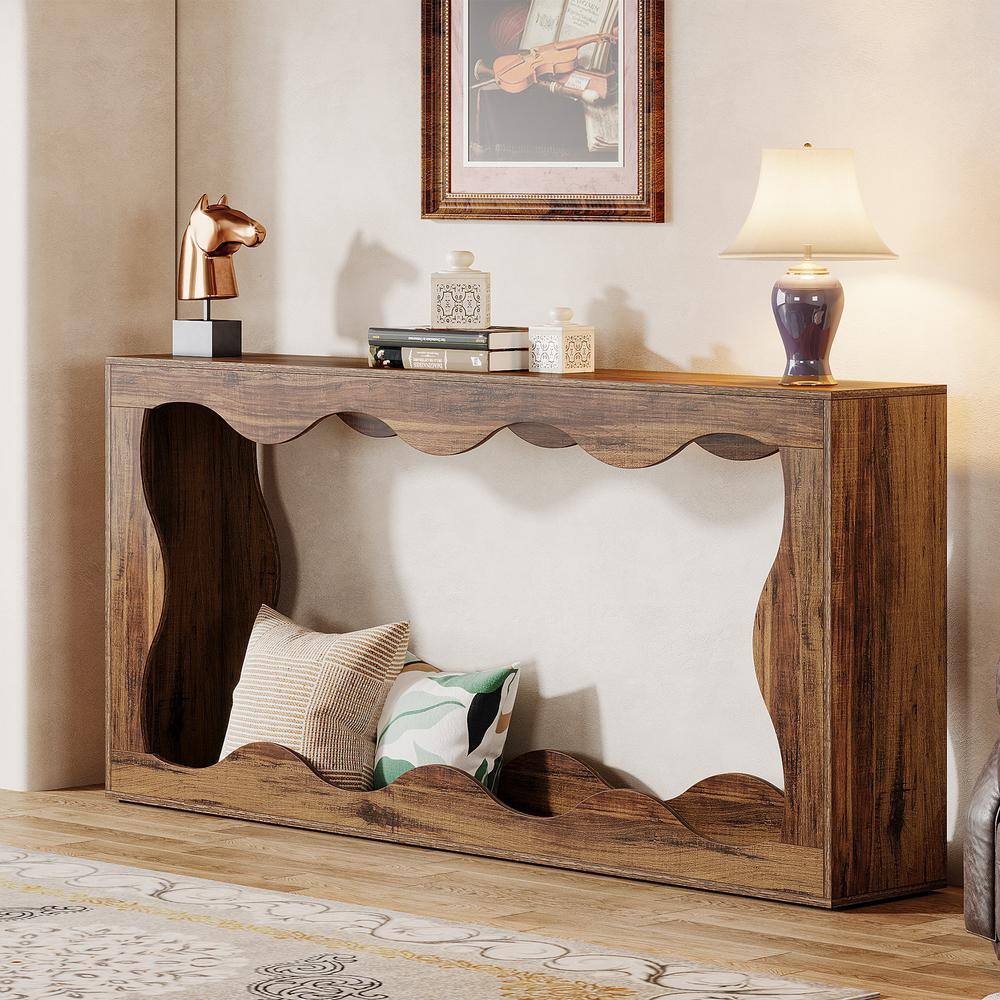 BYBLIGHT Turrella 63 in. Brown Console Tables, Rectangle Farmhouse ...