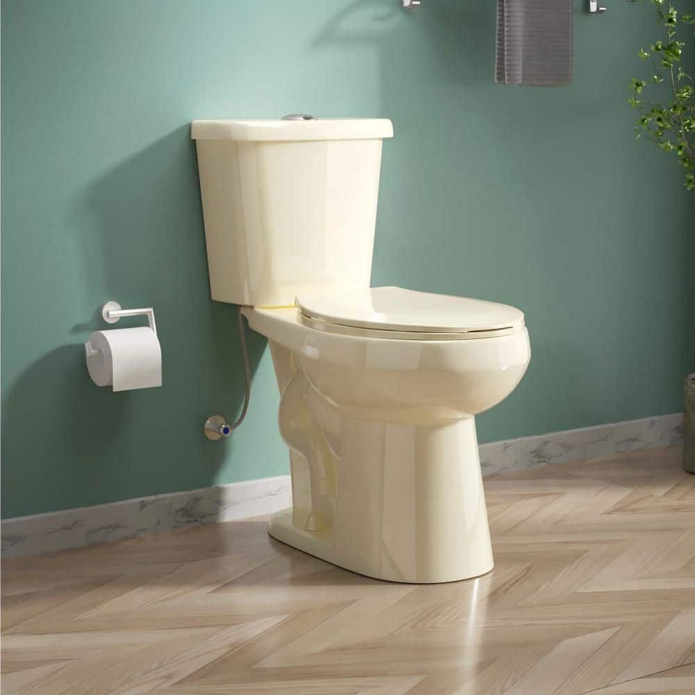 Kuomih Tall Round Dual Flush 1.1/1.6 GPF Toilet in Bone 2-Piece Toilet ...