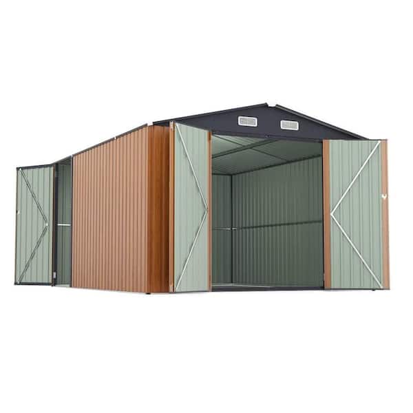 COWLOWN 9 ft. W x 11 ft. D Yellow Metal Shed with 3-Lockable Doors, 4 ...