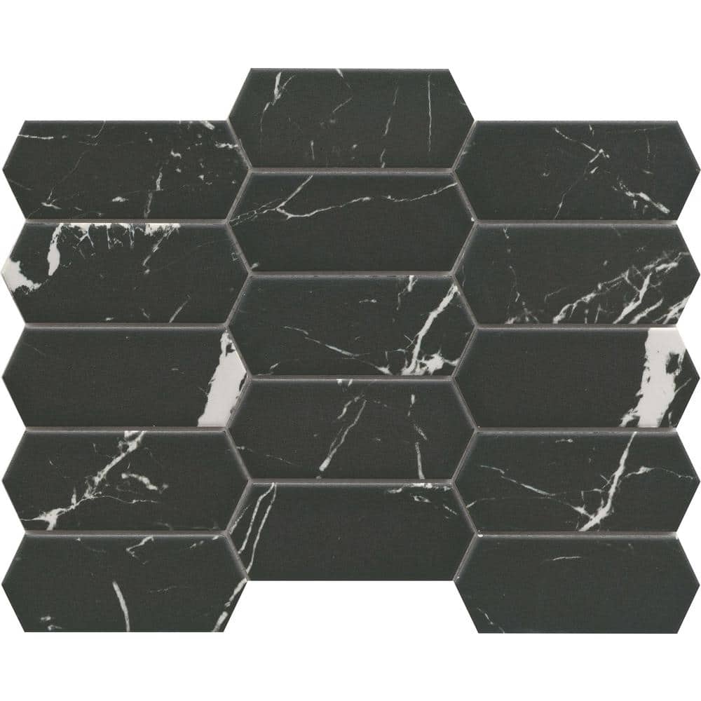 EMSER TILE Elegan Nero 10 in. x 13 in. Picket Matte Porcelain Mosaic Floor and Wall Tile (0.9505 ...