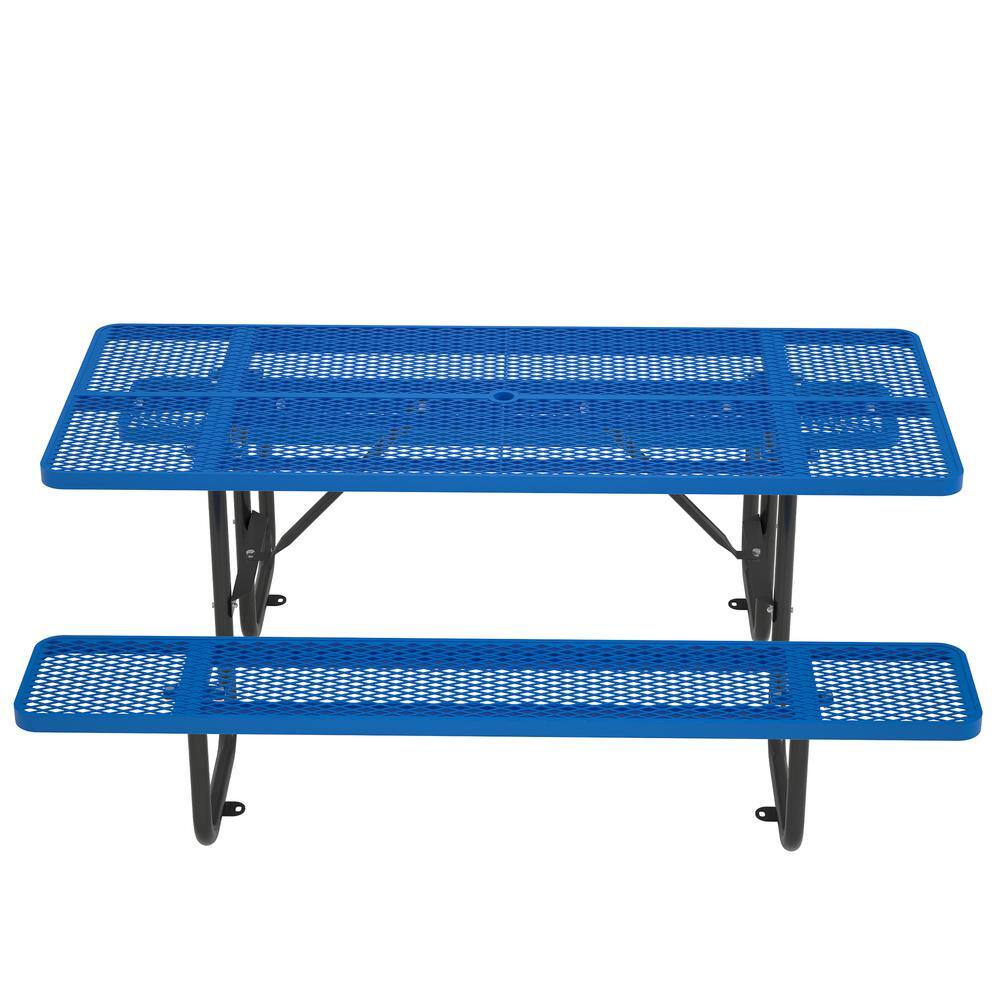 DENISLAWN 72.2 in. Blue Rectangular Outdoor Steel Picnic Table with ...