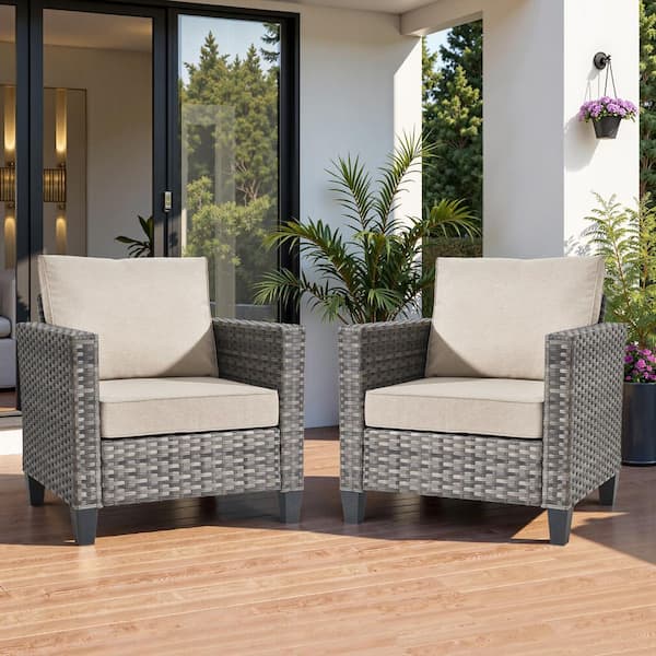 Caodoc Audrey Gray 2-Piece Wicker Single Outdoor Lounge Chair Single ...