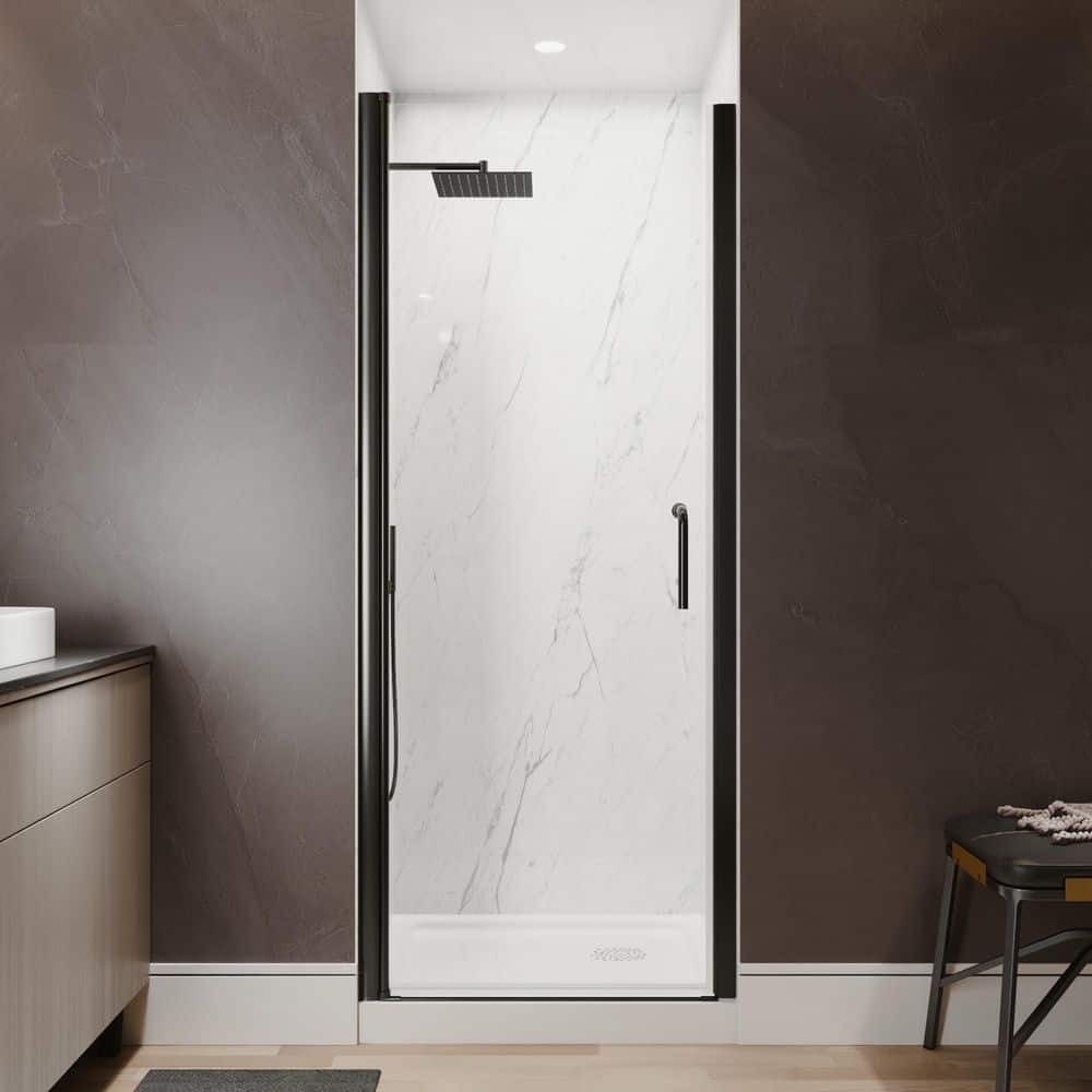 WELLFOR 30-32 in. W x 72 in. H Pivot Frameless Shower Door in Matte ...