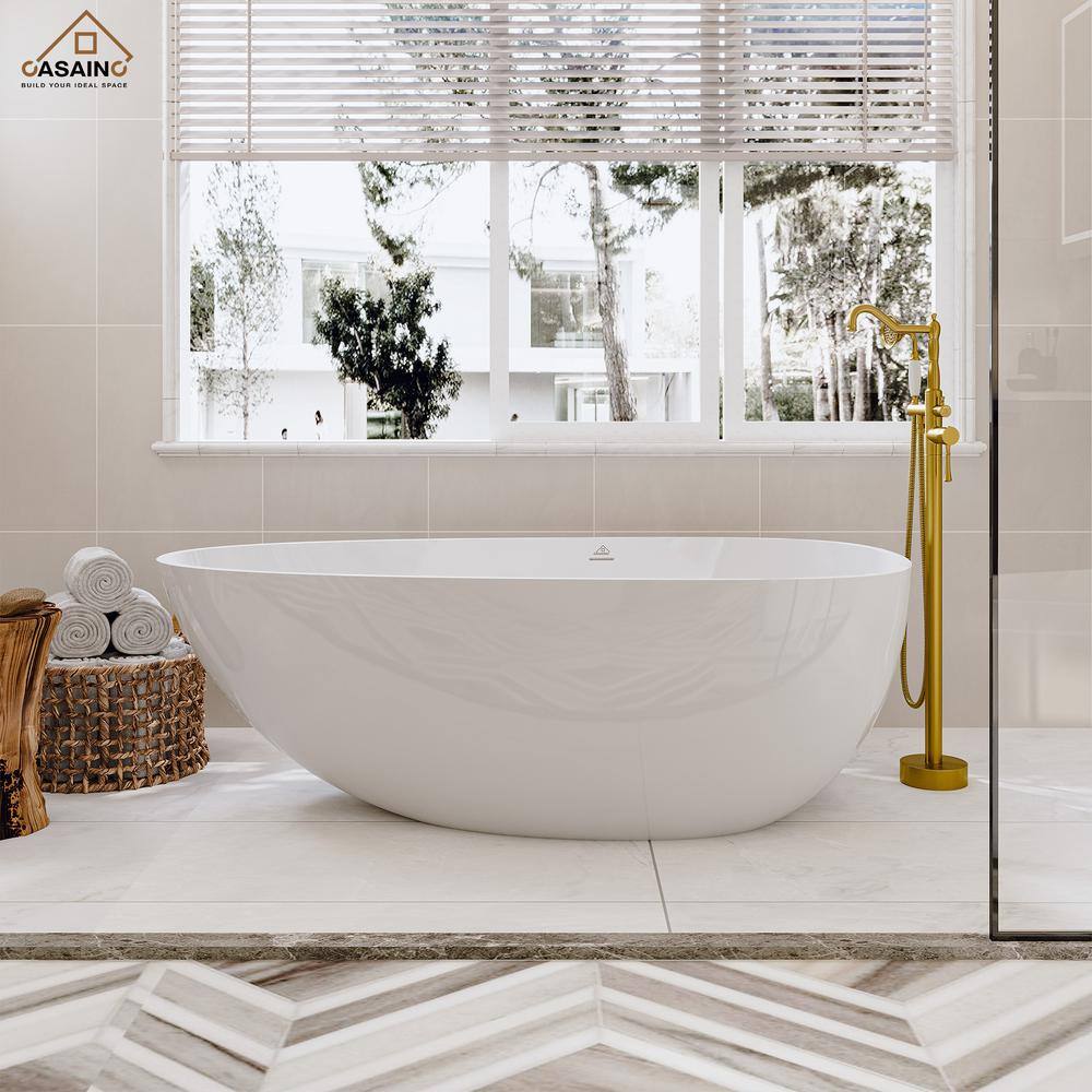 CASAINC 67 in. 33 in. Stone Resin Solid Surface Egg-shaped Soaking ...